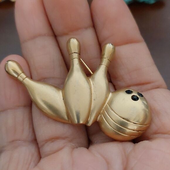 Avon | Jewelry | Avon Gold Tone Bowling Pins And Ball Brooch Pin | Poshmark
